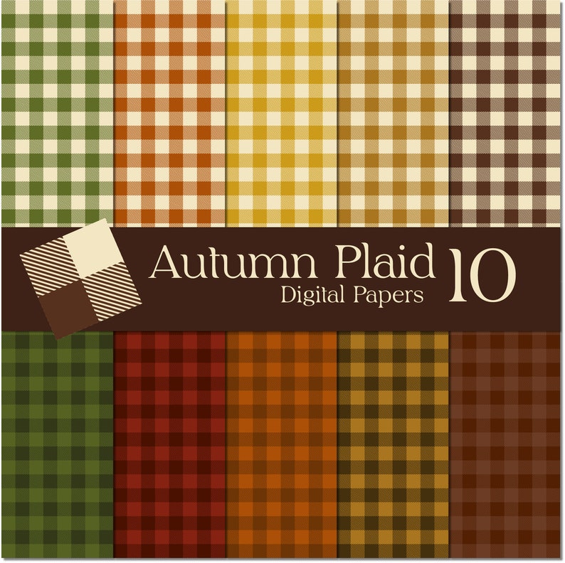 10 Autumn Buffalo Plaid Patterned Digital Scrapbook Papers for Personal ...