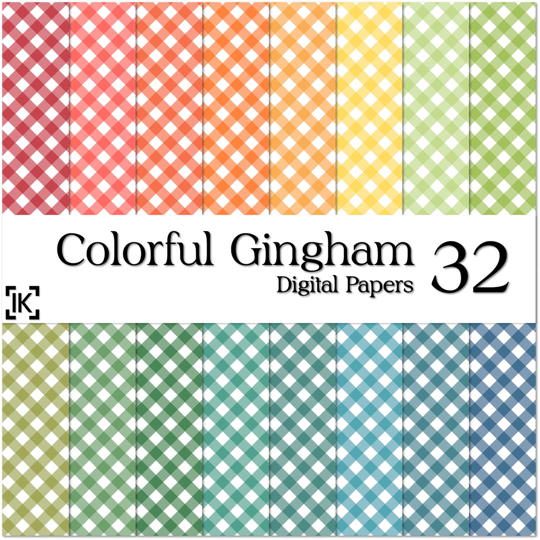 32 Rainbow Coloured Gingham Patterned Digital Scrapbook Papers for ...