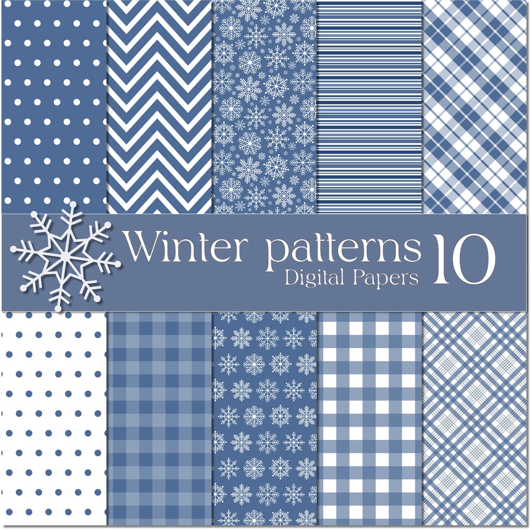 10 Blue Winter Patterned Digital Scrapbook Papers for Personal and ...