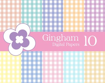 32 Rainbow Coloured Gingham Patterned Digital Scrapbook Papers for ...