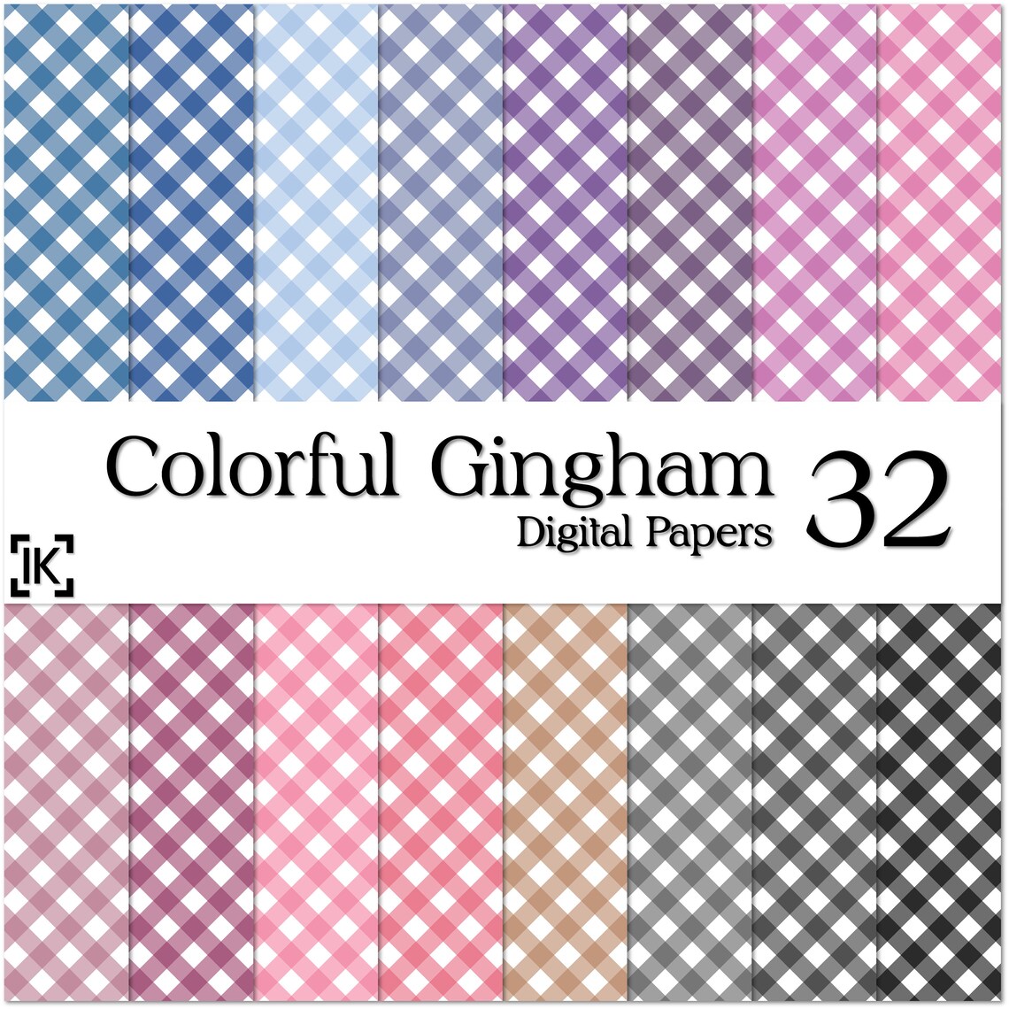 32 Rainbow Coloured Gingham Patterned Digital Scrapbook Papers for ...