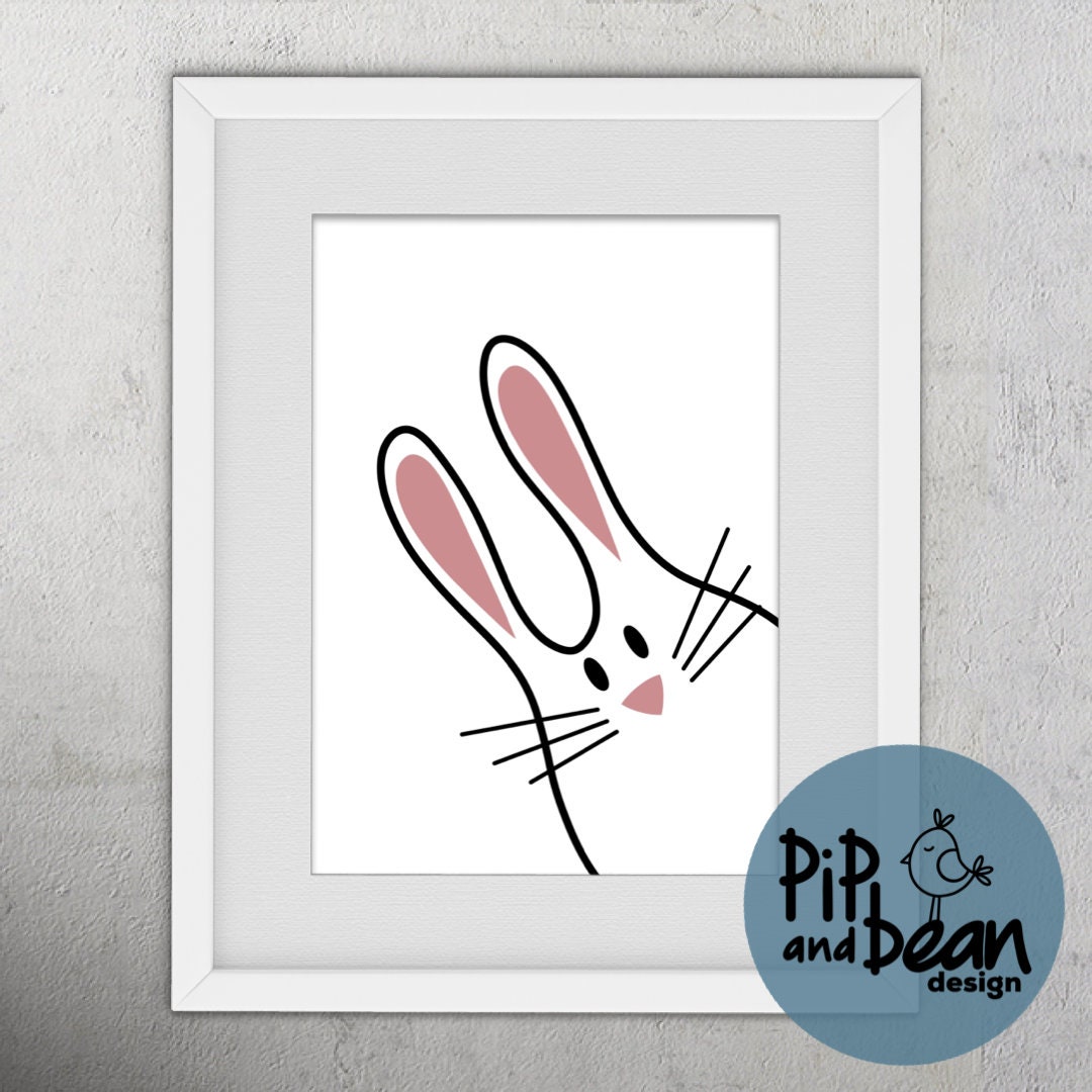 PEEKABOO COLLECTION White Rabbit, Wall Art, Wall Decor, Nursery Print ...