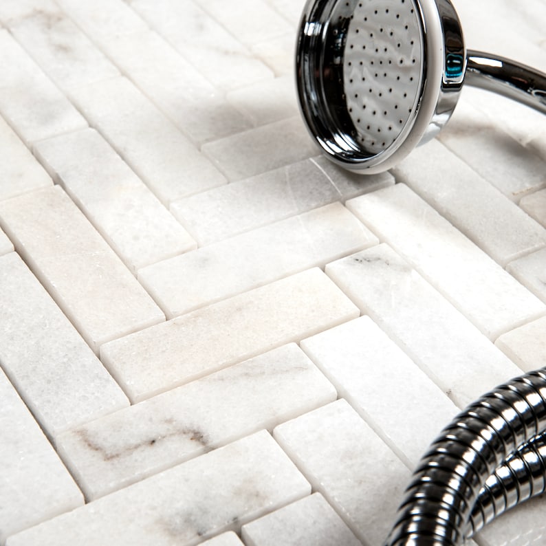 Calacatta Oro Polished Marble Herringbone Mosaics 23x75 MM Wall & Floor ...