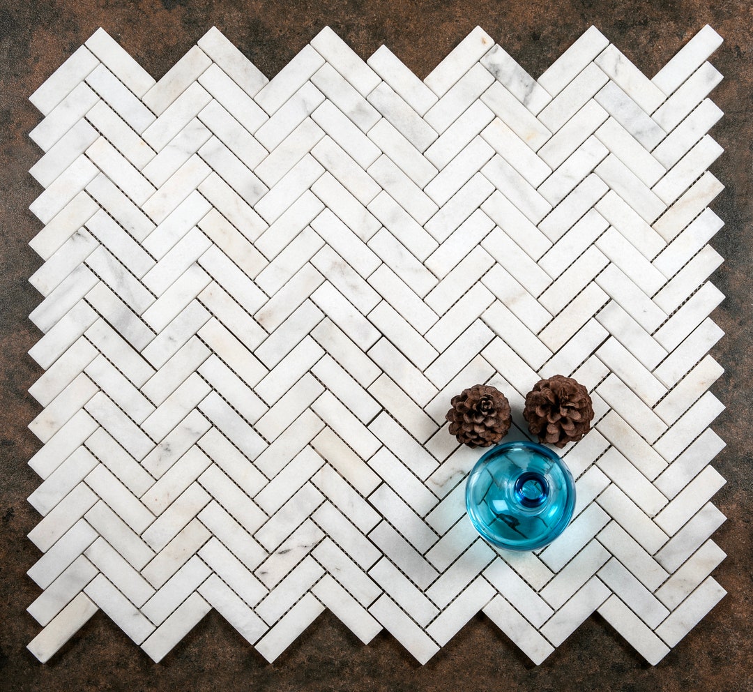 Calacatta Oro Polished Marble Herringbone Mosaics 23x75 MM Wall & Floor ...