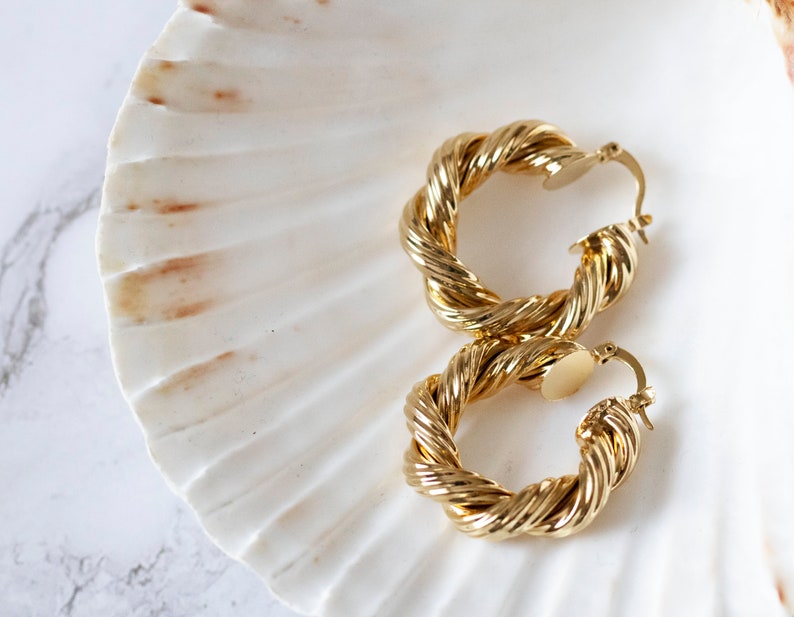 Gold Chunky Medium Sized Twisted Hoops Very Thick Gold Hoop - Etsy Gold Chunky Medium Sized Twisted Hoops Very Thick Gold Hoop - Etsy