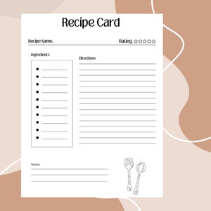 Minimalist Recipe Card Template - Etsy