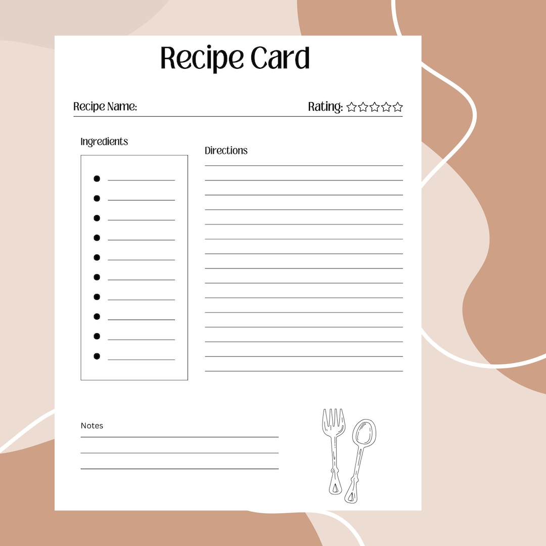 Minimalist Recipe Card Template - Etsy