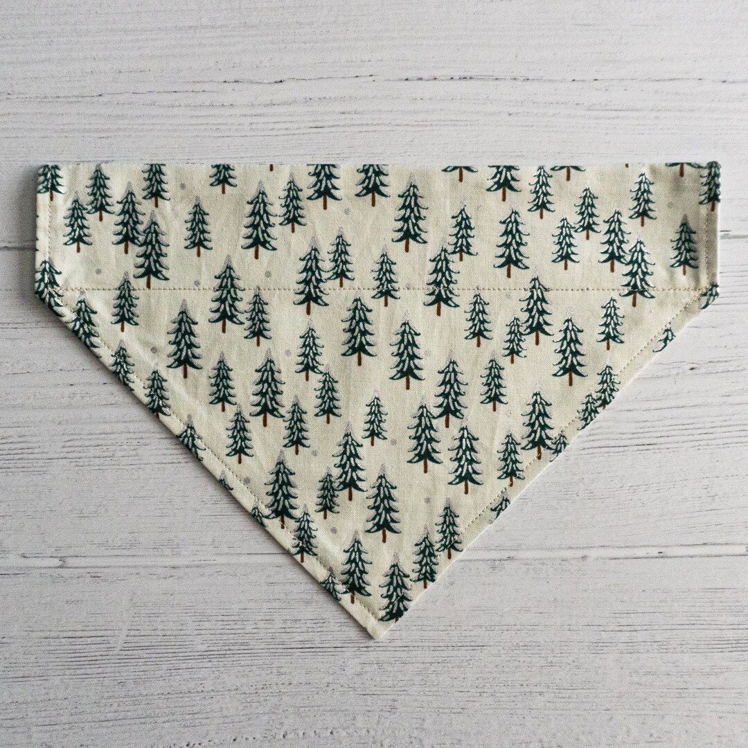Fir Trees Cream/silver/green Cotton Fabric Slip Over Collar - Etsy