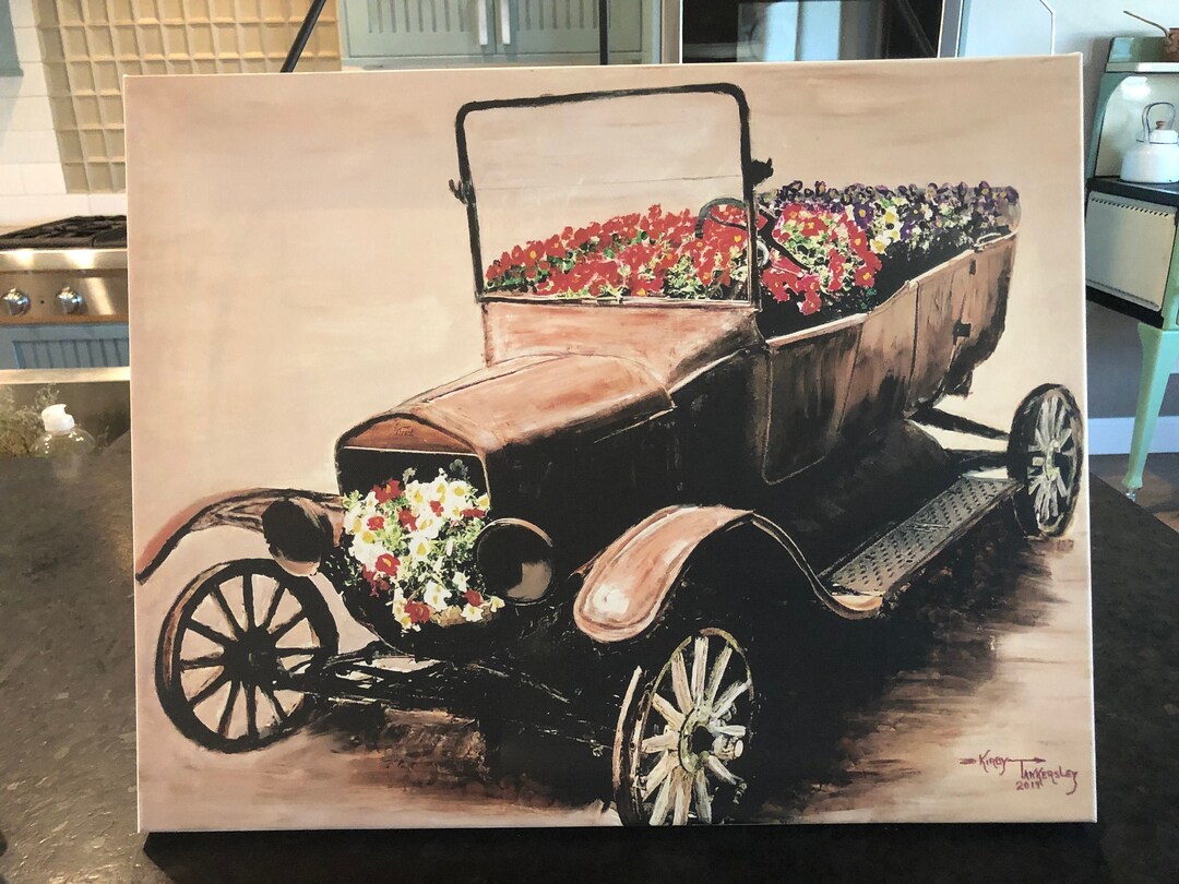 40"x30" Acrylic Painting of a Model T Touring With a Bed of Flowers - Etsy