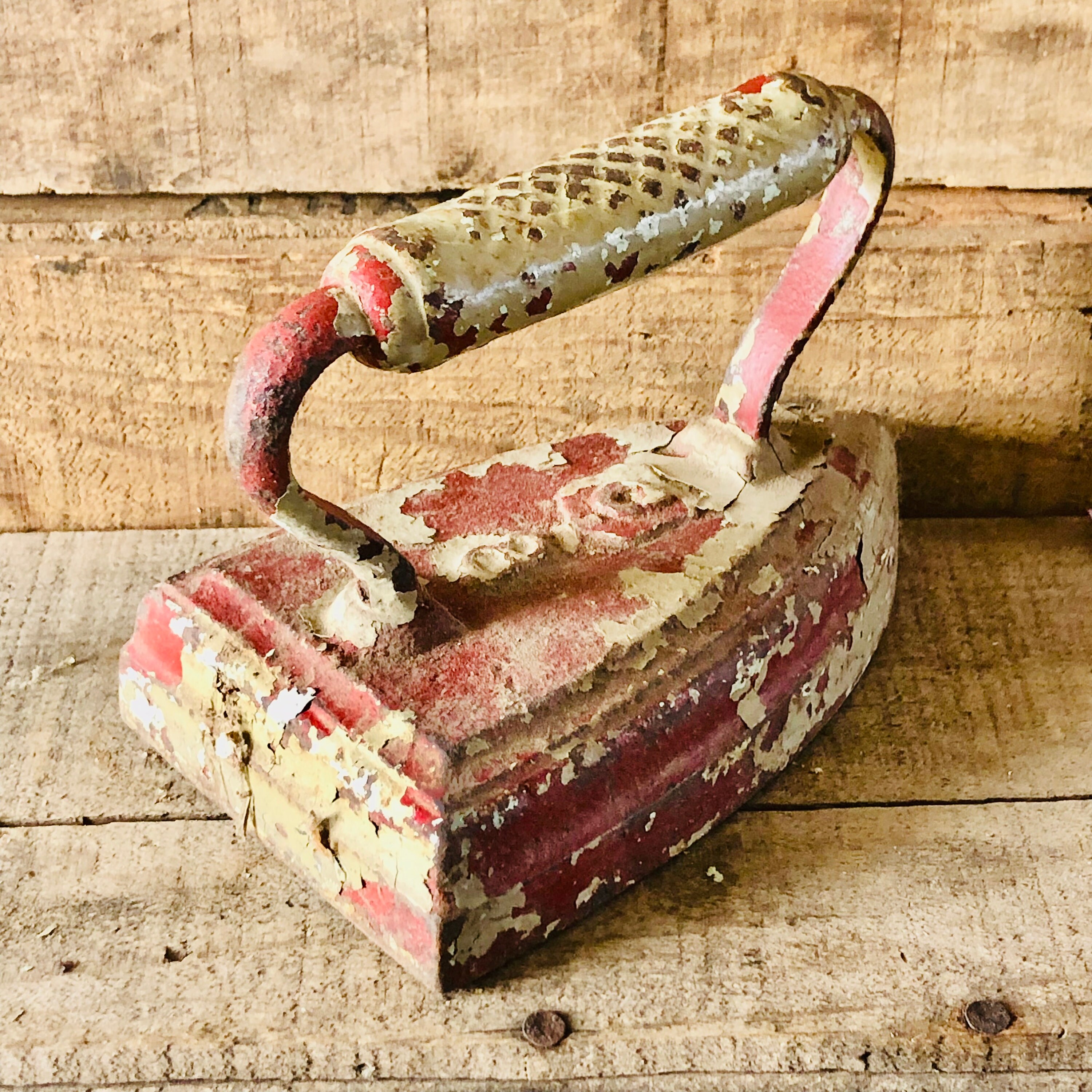 Antique Flat Iron Cross Hatch Handle Painted Red With Gray Paint ...