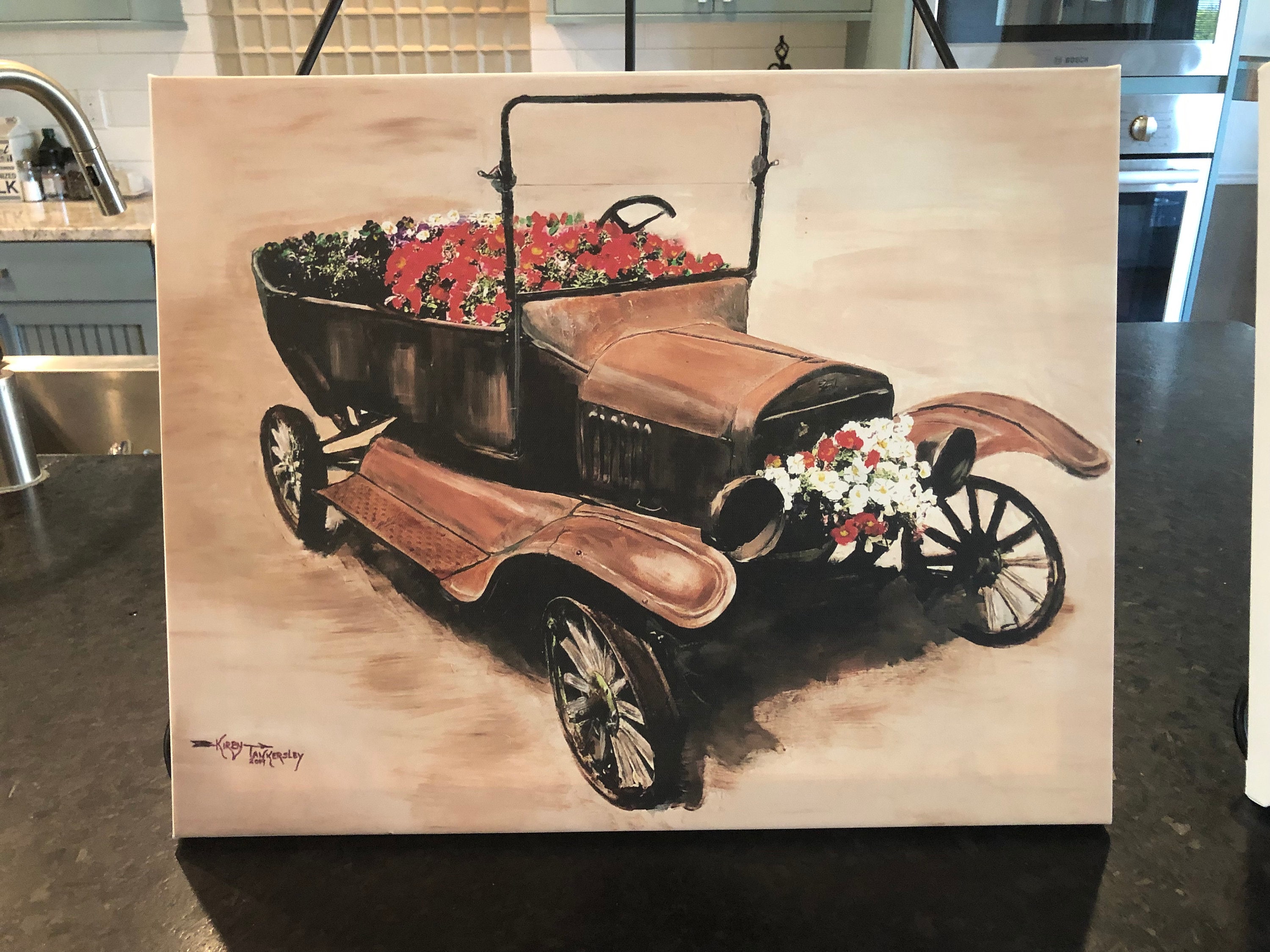 40"x30" Acrylic Painting of a Model T Ford With a Bed of Flowers - Etsy UK