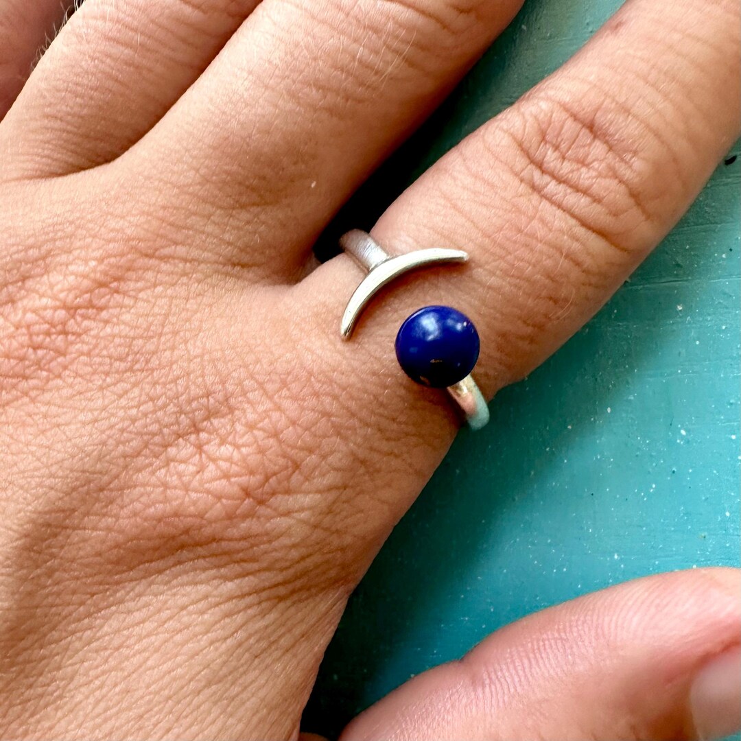 Selena Crescent Moon Adjustable Ring Lapis Freshwater Pearl Kyocera ...