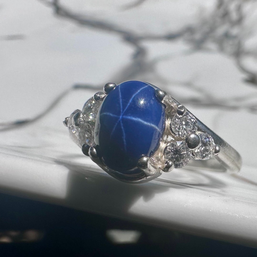 Olivia Ring Cultured Star Sapphire and Moissanite Sterling Silver Ring ...