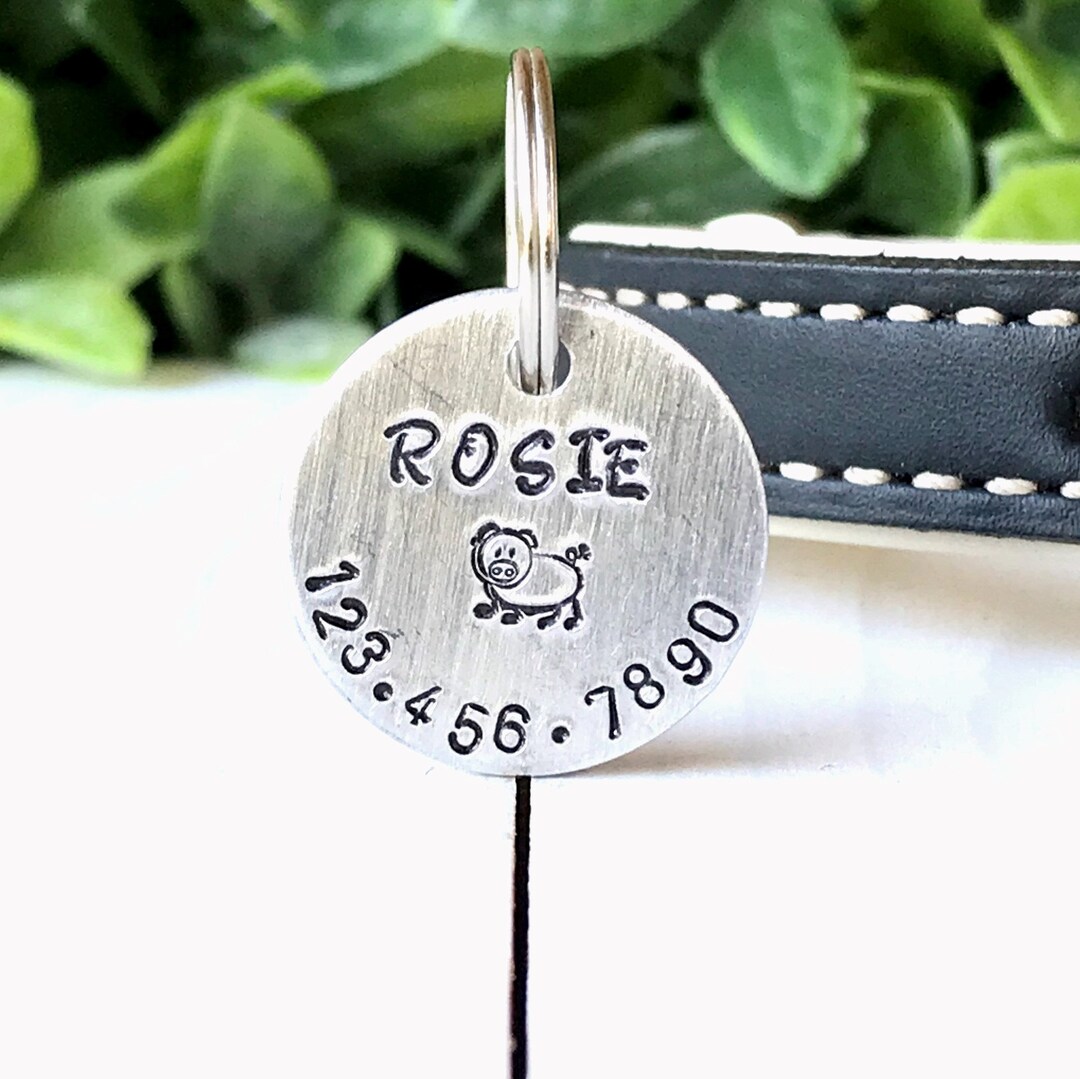 Pet Tag, Pig Name Tag, Pet ID Tag, Pig Tag, Hand Stamped Pet Tag ...