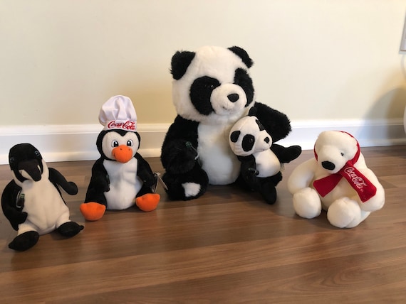 Coca Cola Plush Animals Panda Family rare Penguin w/ | Etsy
