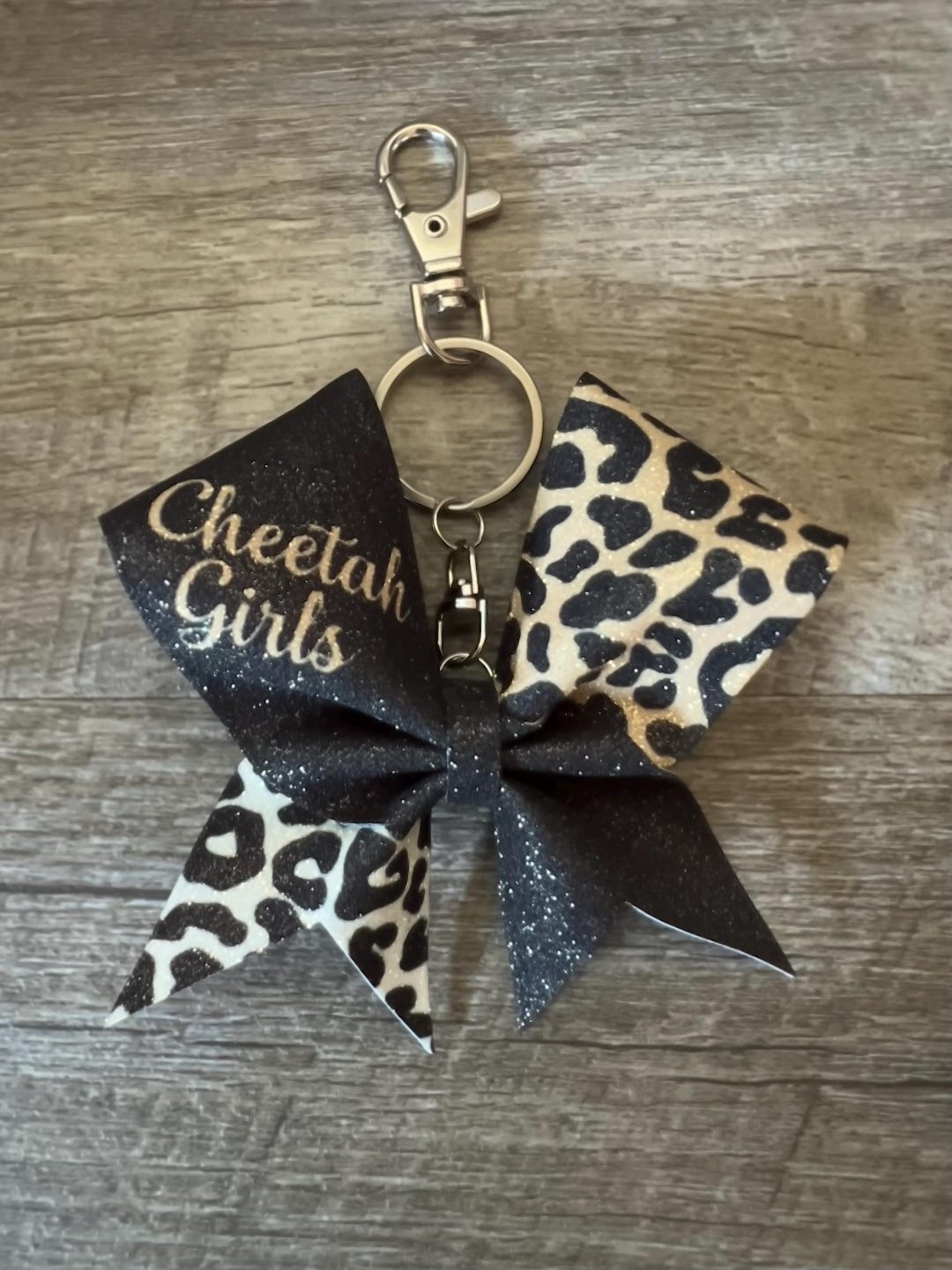 Cheetah Black Mini Cheerbow Keychain - Cheetah Print Glitter ...