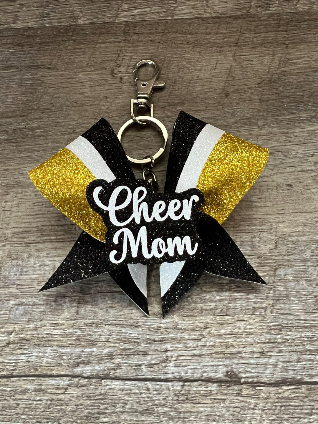 Mini Cheer Bow Keychains With 3D Center - Tri-color - Select Your ...