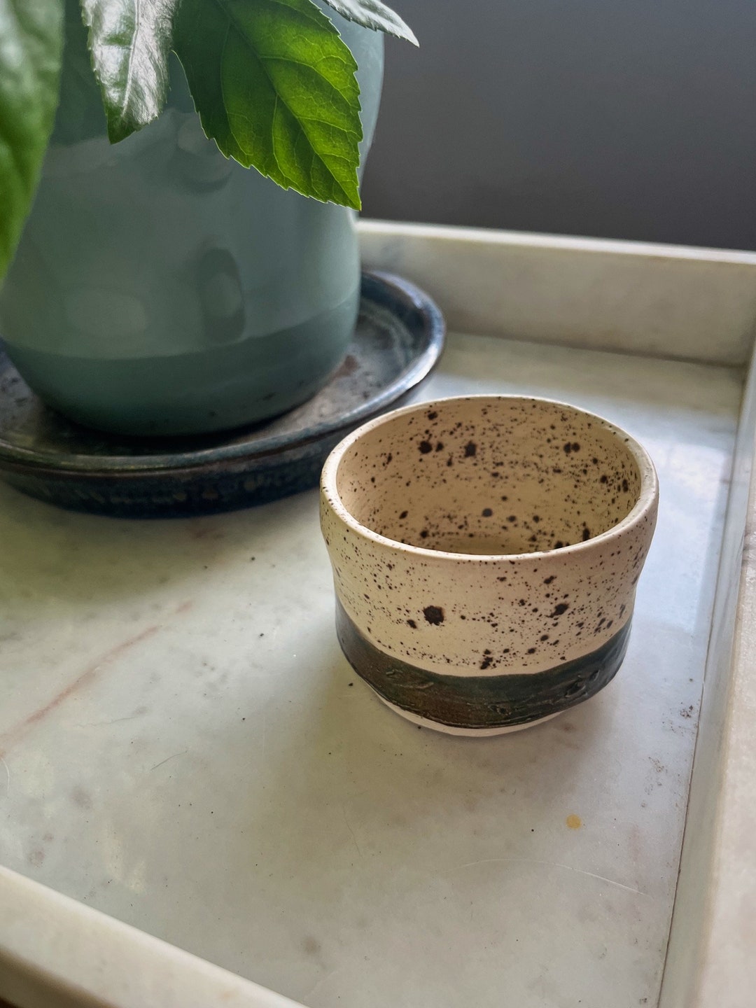 Two-tone Ceramic Planter: Green Glazed Speckled Pottery, 3 Inch - Etsy