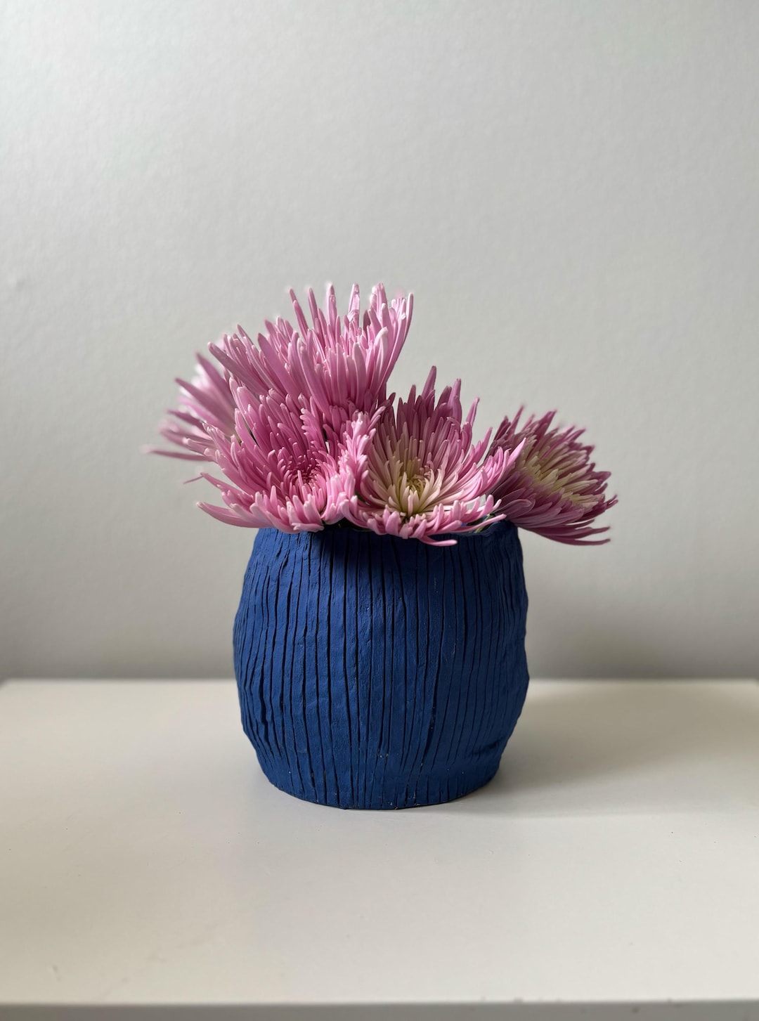 Cobalt Blue Ceramic Vase: Ridged Texture, Matte Glaze, 14cm - Etsy