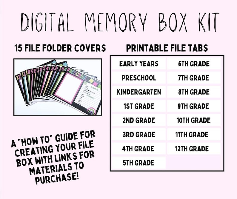 School Memory Box Kit: Printable File Folder Labels (digital Download ...