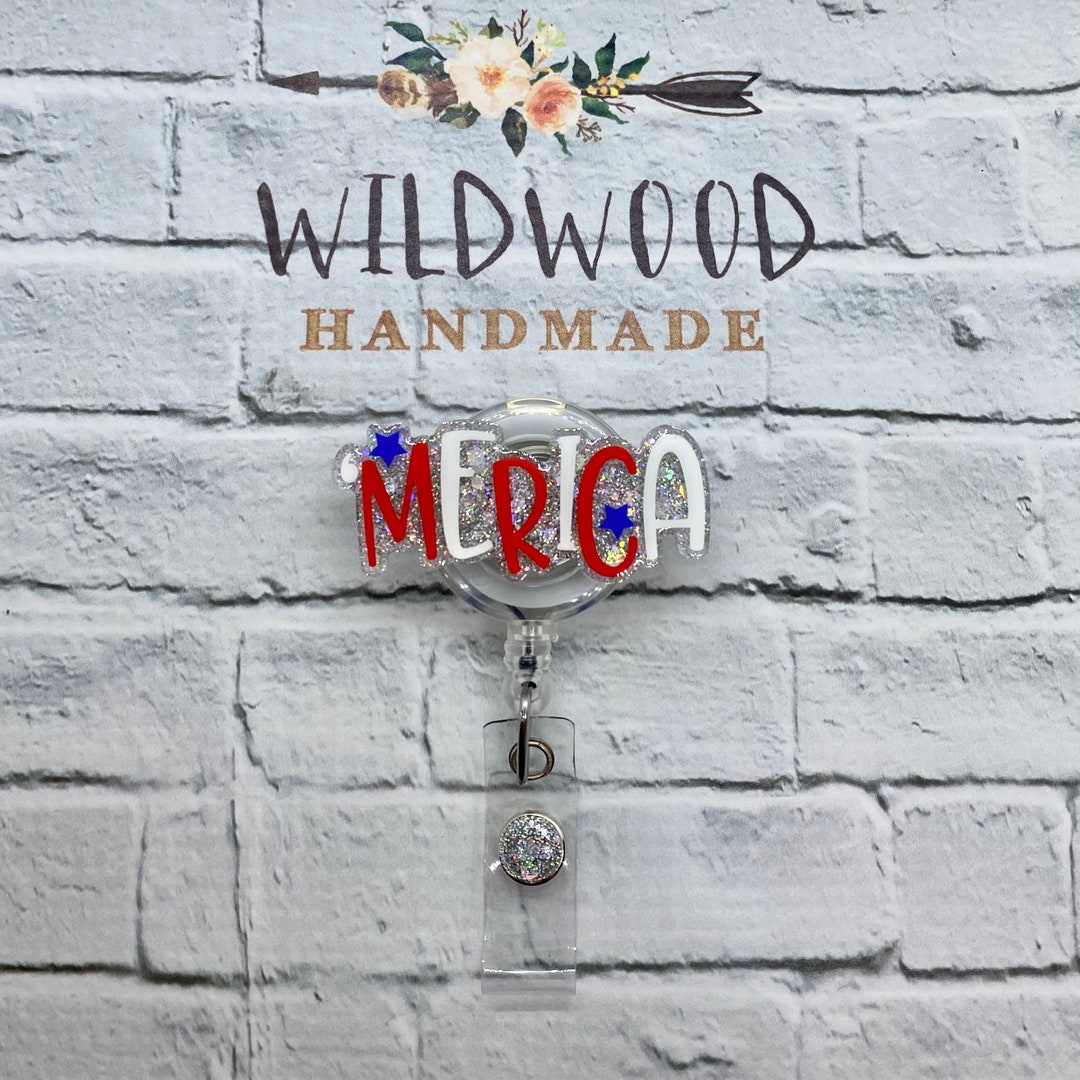 Merica Patriotic Red White and Blue Retractable Badge Reel | ID Holder ...