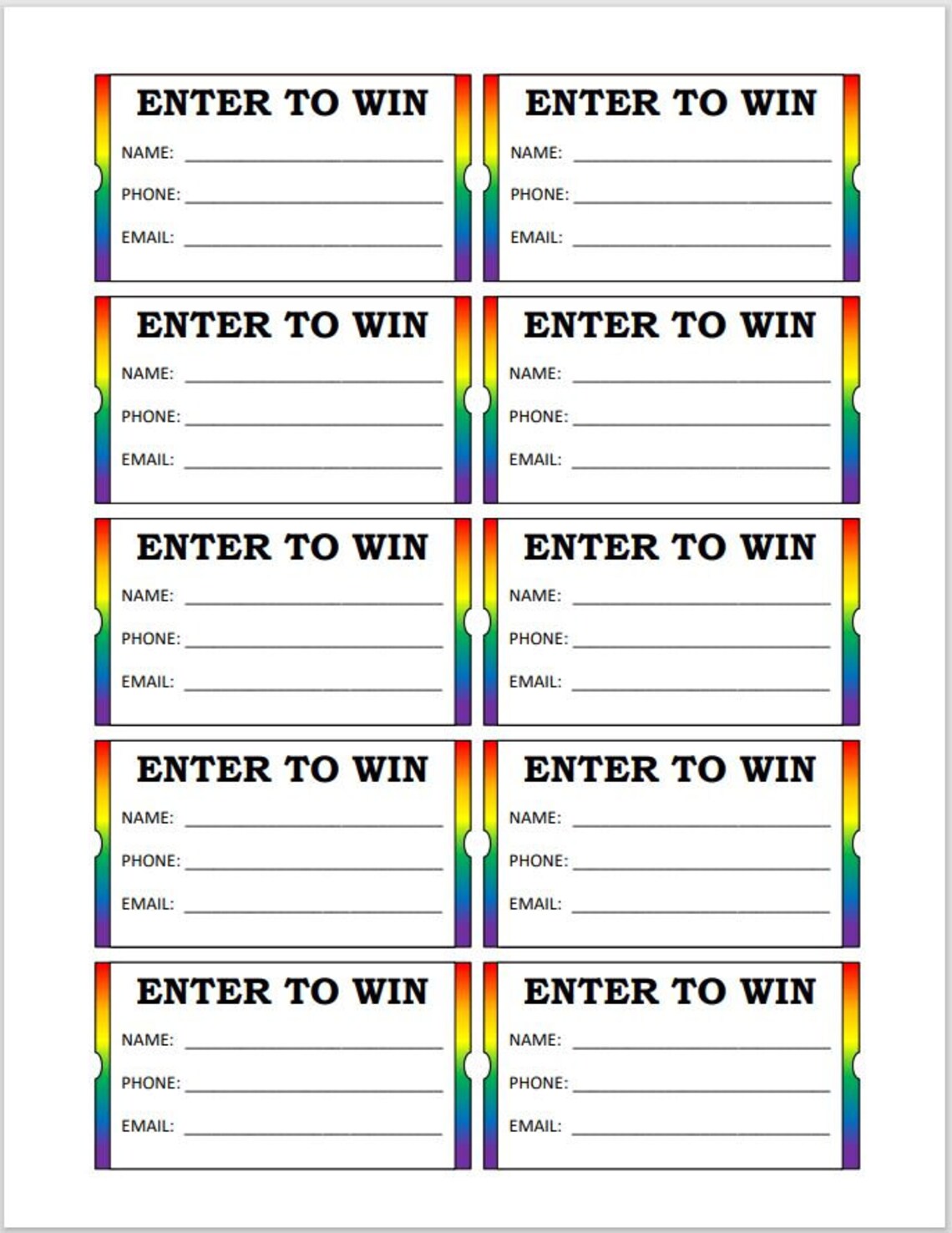 ENTER TO WIN Raffle Tickets Rainbow and Black Printable Tickets ...