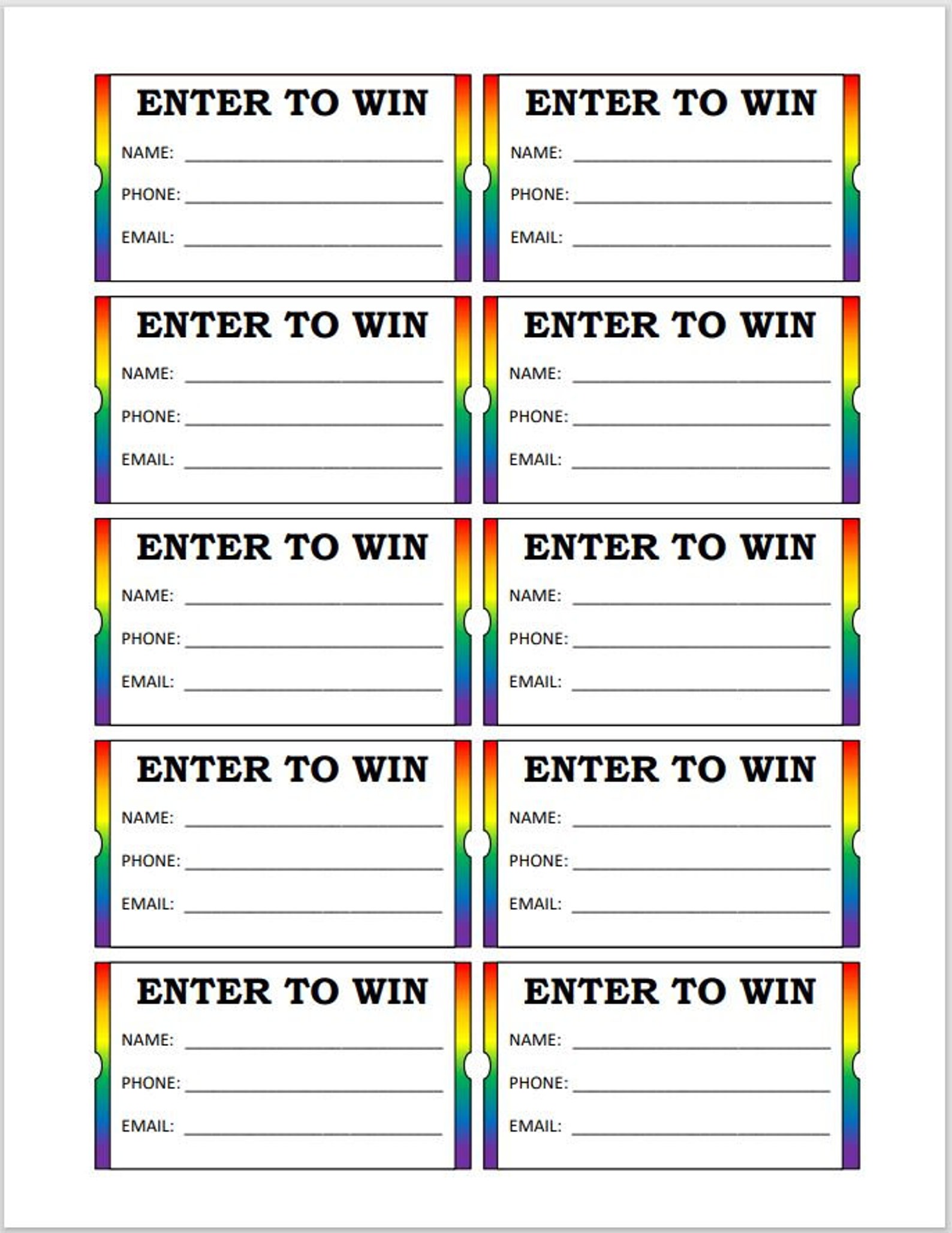 ENTER TO WIN Raffle Tickets Rainbow and Black Printable Tickets ...