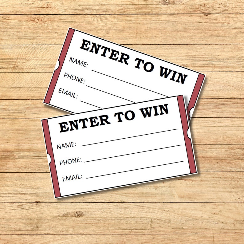 ENTER TO WIN Raffle Tickets Red Stub Black Letters | Printable Tickets ...