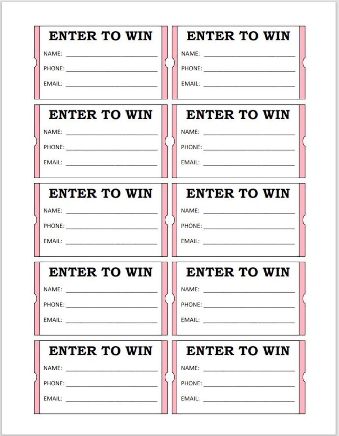 ENTER TO WIN Raffle Tickets Light Pink and Black | Printable Tickets ...
