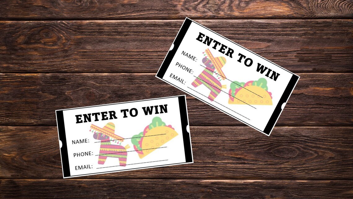ENTER TO WIN Raffle Tickets Cinco De Mayo Taco | Printable Tickets Pdf ...