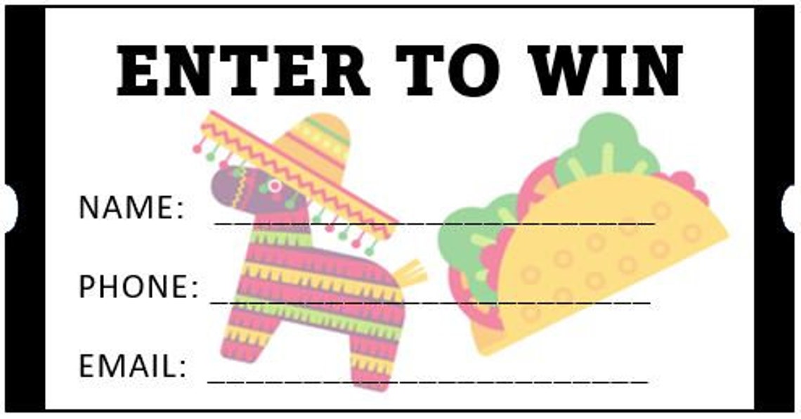 ENTER TO WIN Raffle Tickets Cinco De Mayo Taco | Printable Tickets Pdf ...