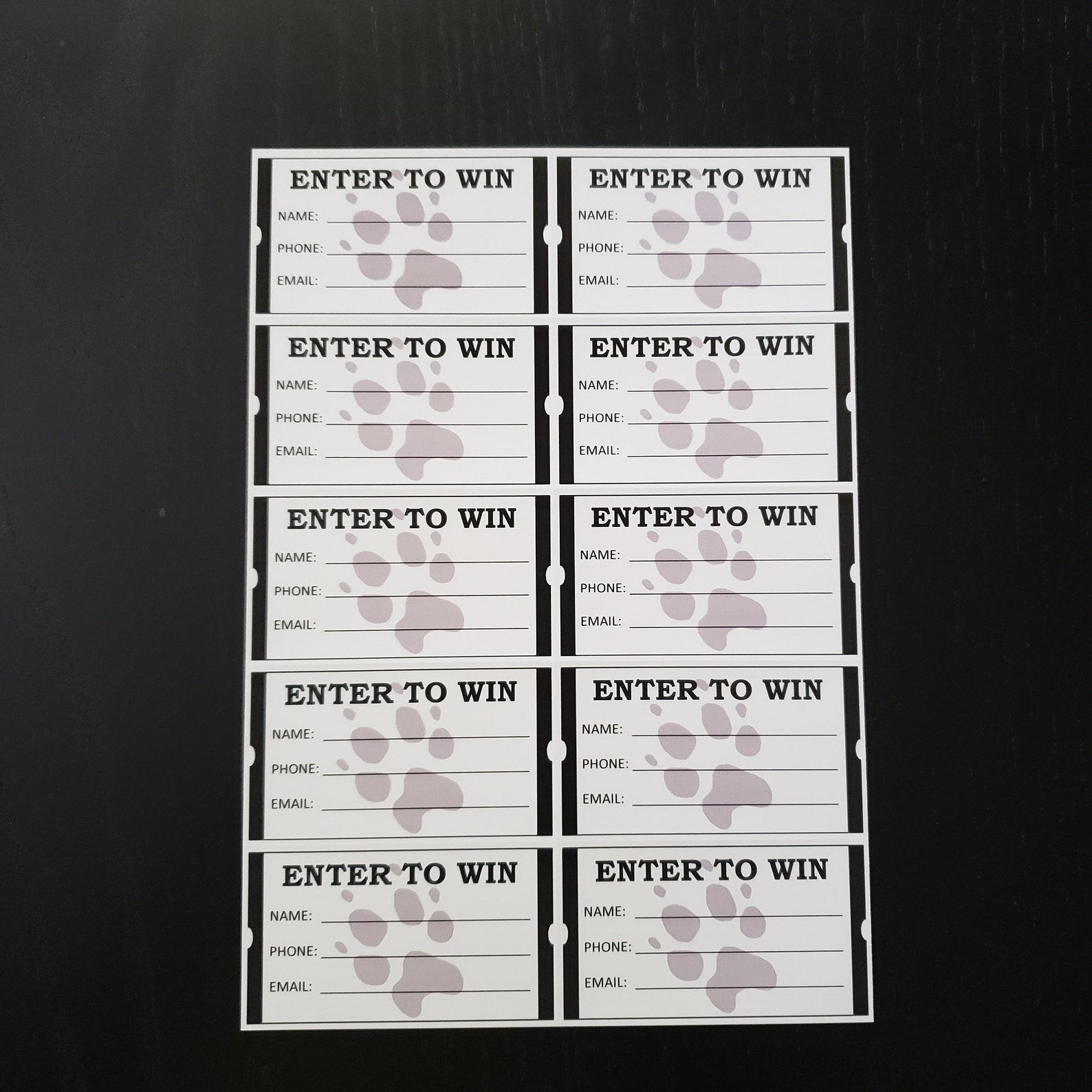 ENTER TO WIN Raffle Tickets Black Paw Prints Fundraiser Ticket Entry ...