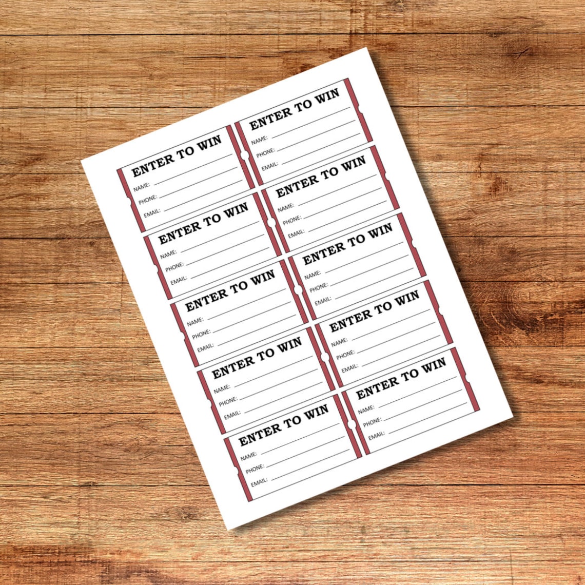 ENTER TO WIN Raffle Tickets Red Stub Black Letters | Printable Tickets ...