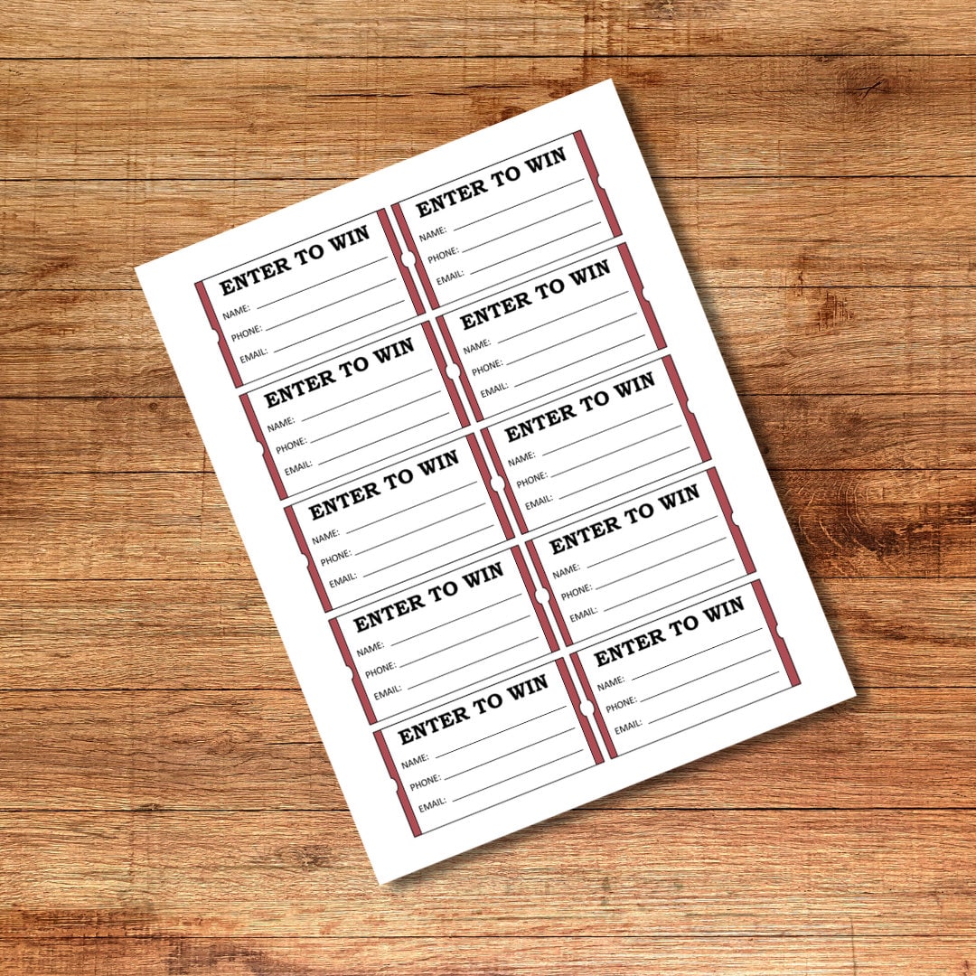 ENTER TO WIN Raffle Tickets Red Stub Black Letters Printable - Etsy
