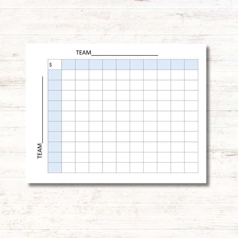 Simple Game Squares Instant Download PDF Printable Raffle Teams Guess ...