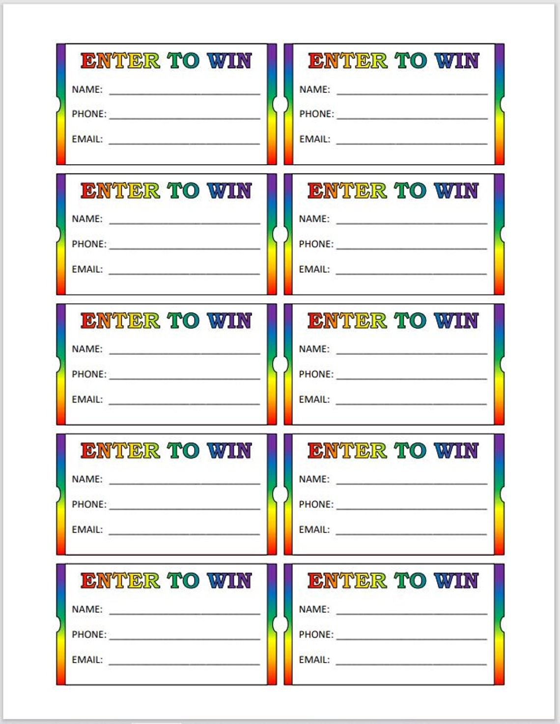ENTER TO WIN Raffle Tickets Rainbow and Rainbow| Printable Tickets ...