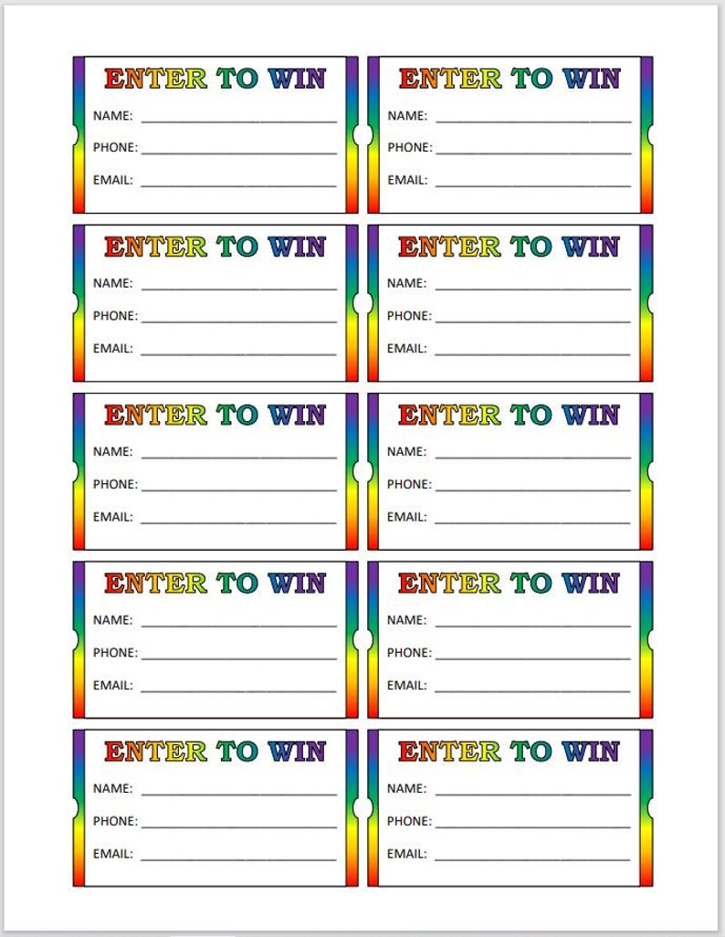 ENTER TO WIN Raffle Tickets Rainbow and Rainbow| Printable Tickets ...