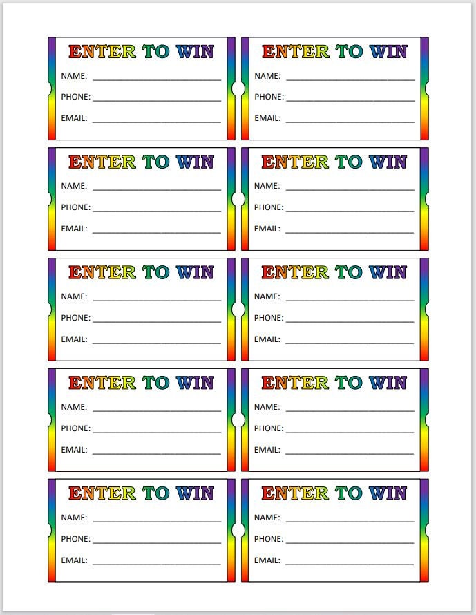 ENTER TO WIN Raffle Tickets Rainbow and Rainbow| Printable Tickets ...