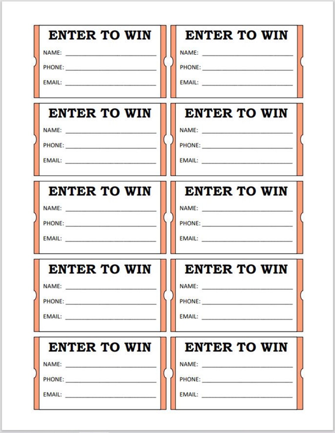 ENTER TO WIN Raffle Tickets Light Salmon Red and Black Printable ...
