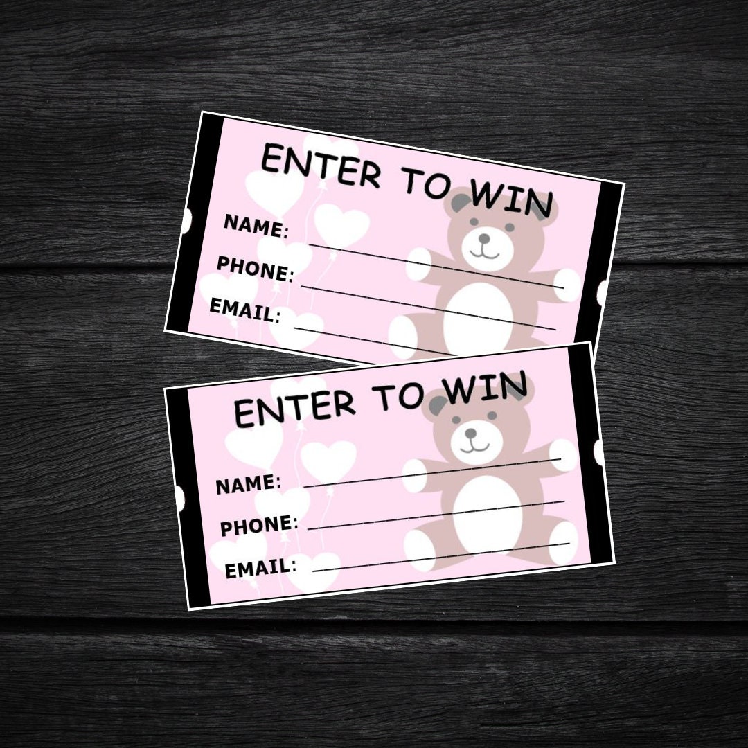 Valentine's Day Raffle Tickets ENTER TO WIN White Hearts Teddy Bear ...