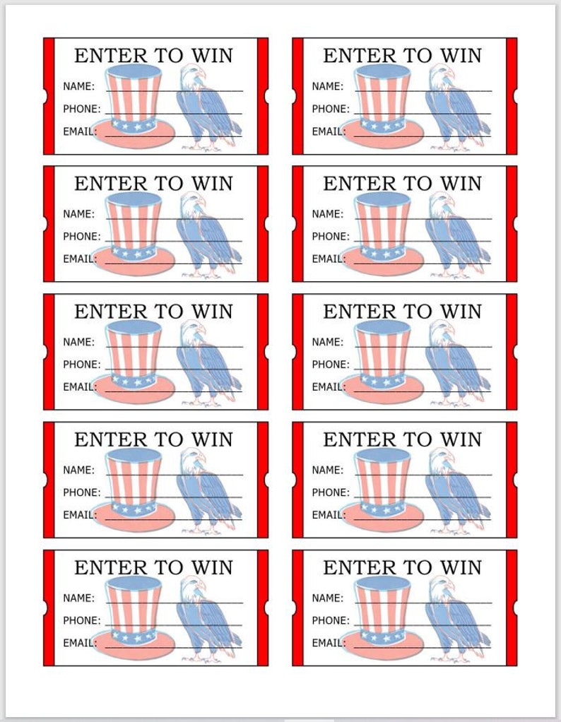 ENTER TO WIN Raffle Tickets 4th of July | Printable Raffle Tickets Pdf ...