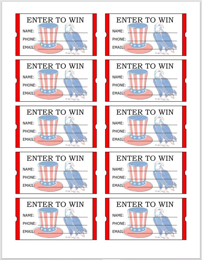 ENTER TO WIN Raffle Tickets 4th of July | Printable Raffle Tickets Pdf ...