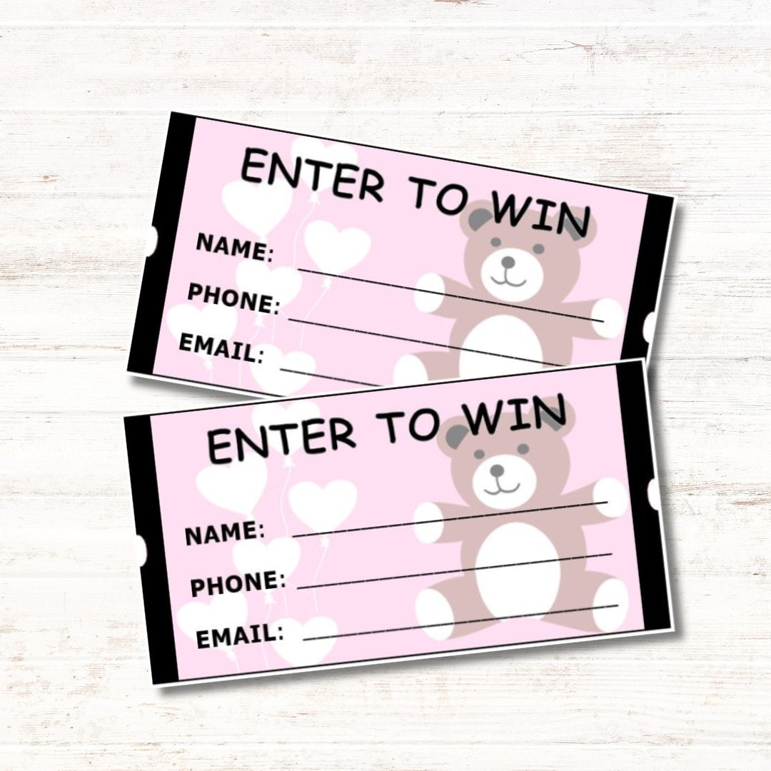 Valentine's Day Raffle Tickets ENTER TO WIN White Hearts Teddy Bear ...