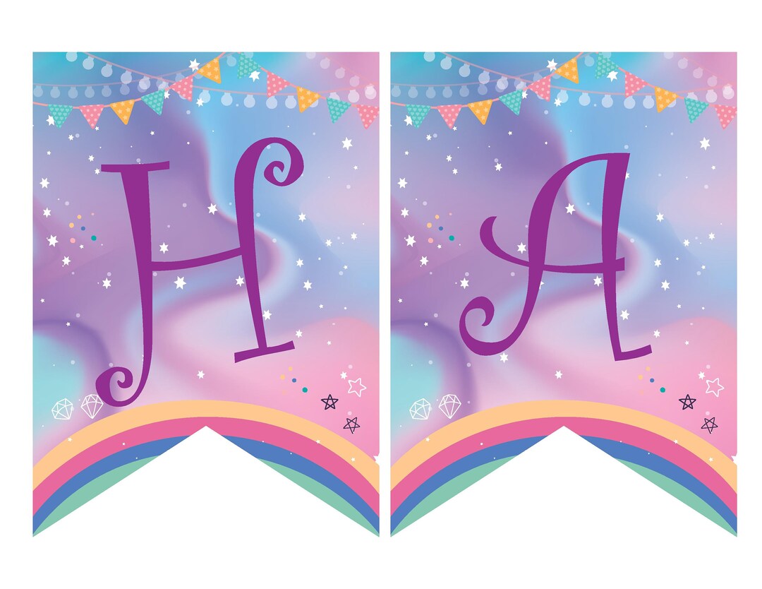 Printable Unicorn Happy Birthday Banner, Rainbow Unicorn Birthday Party ...