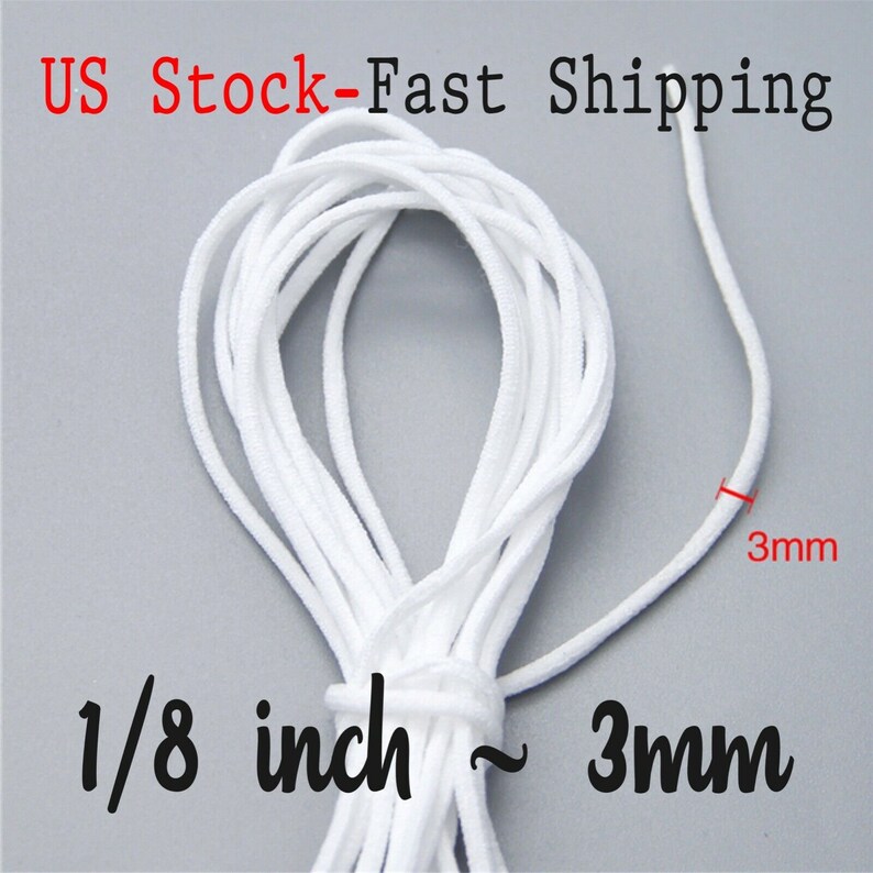 3 Mm 1/8 Round Elastic Cord for Face Mask, Soft Elastic for Sewing ...