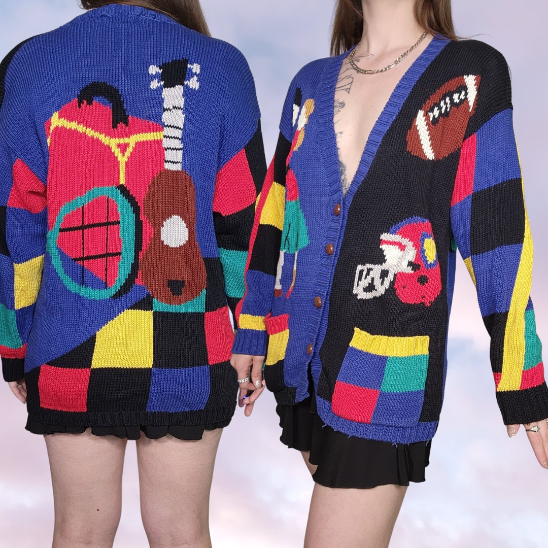 80s Vtg Lisa Nichols Colorful Checkered Abstract Button up Rainbow ...