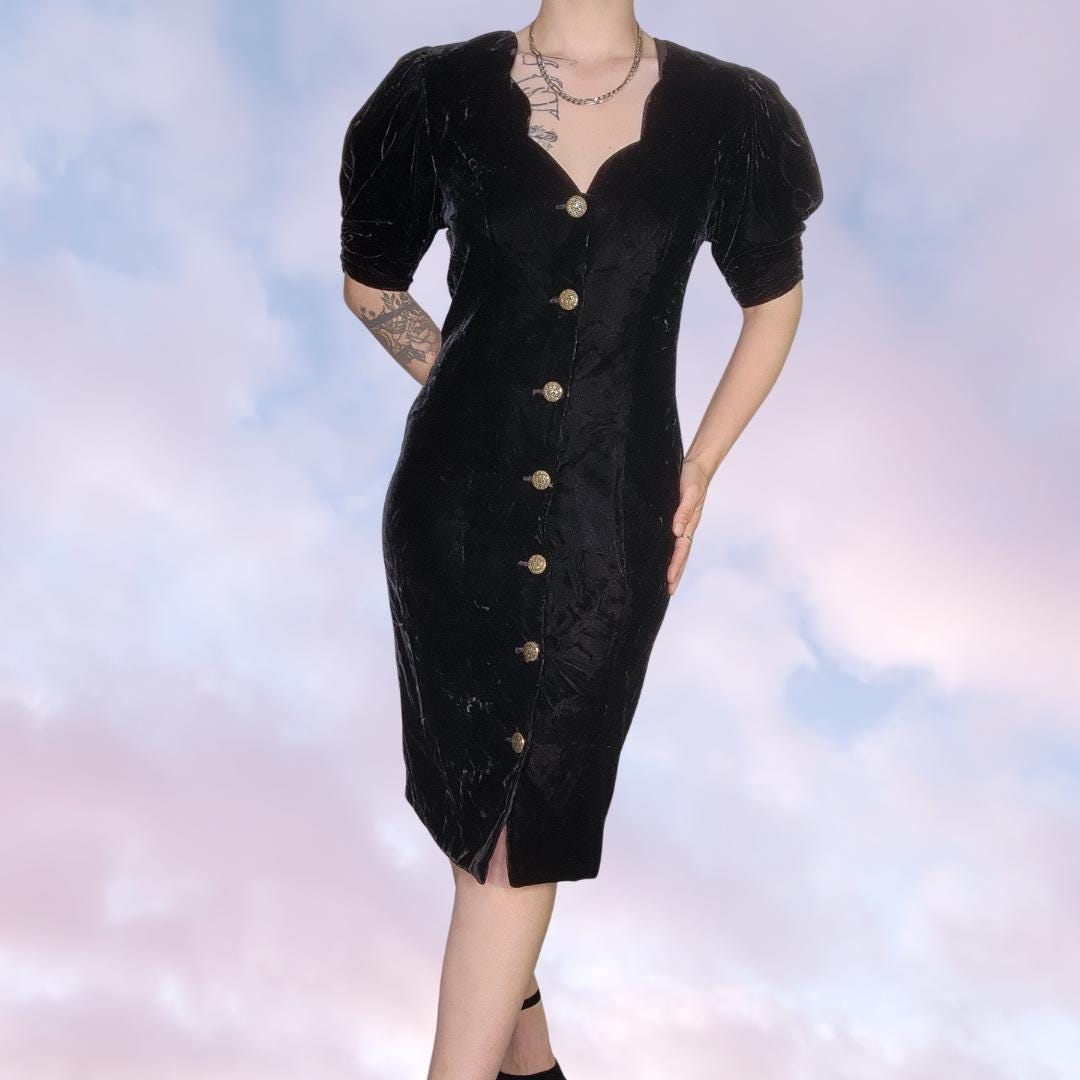 Black 80s Vtg Karen Lucas for Niki Button up Scallop Neck Goth Vampy ...