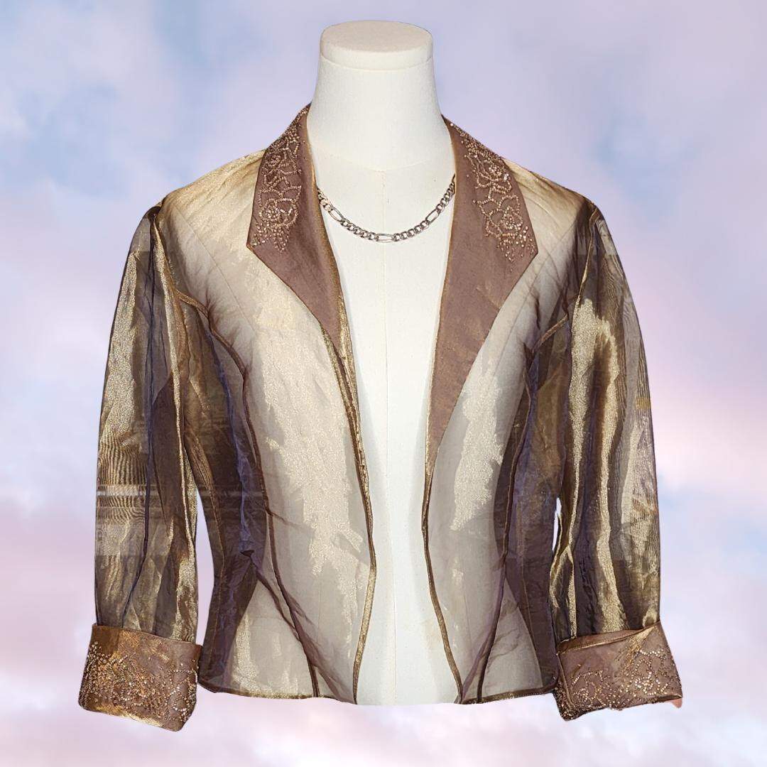 Vtg 90s Alex Evenings Sheer Formal Copper Brown Iridescent Beaded Cover ...