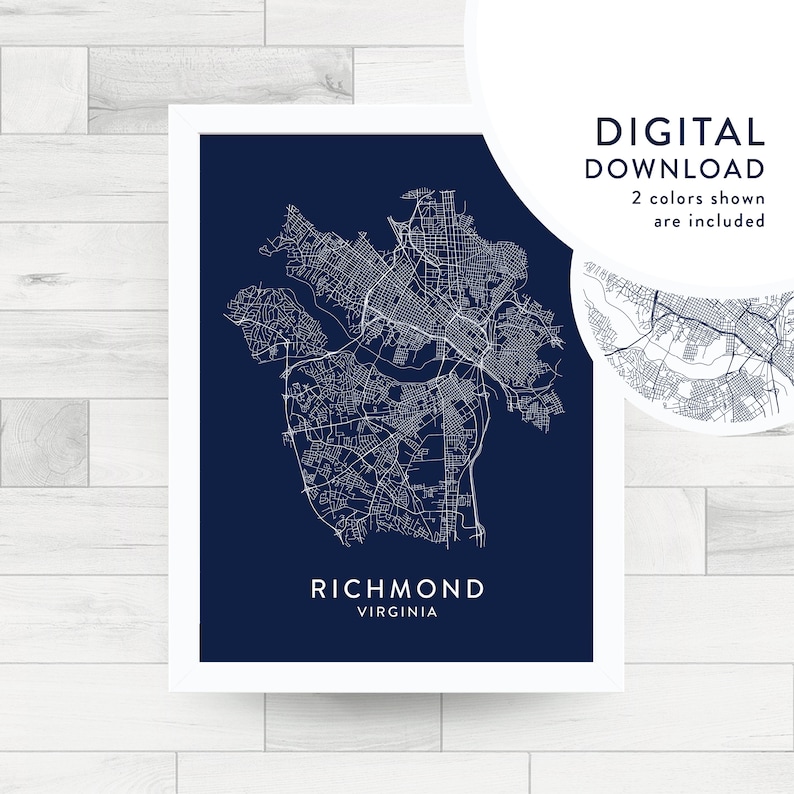 RICHMOND VA Map Digital Download / Printable Wall Art / Richmond Decor ...