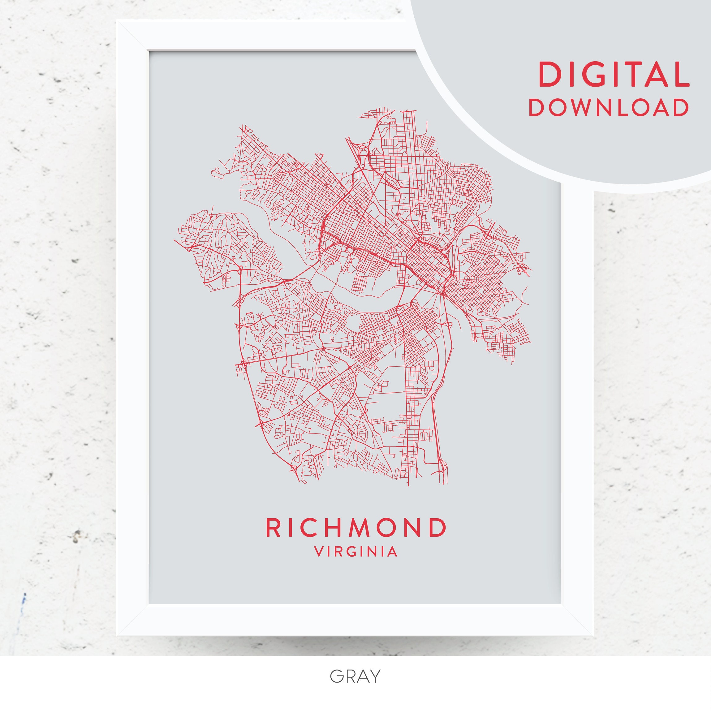 RICHMOND VA Map Digital Download / Printable Wall Art / Richmond Decor ...